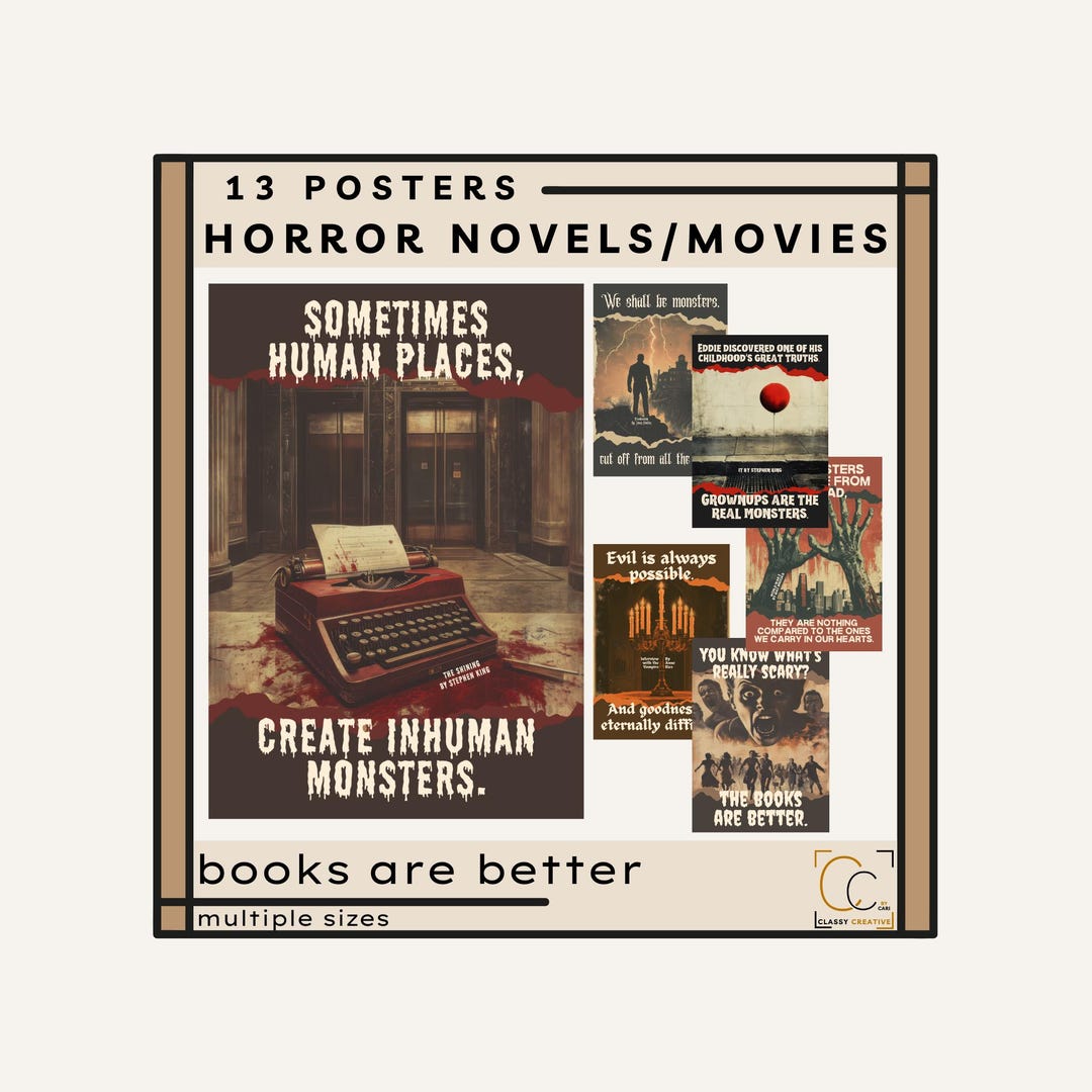 Horror Novels Scary Books Halloween English Classroom Posters Gothic ...
