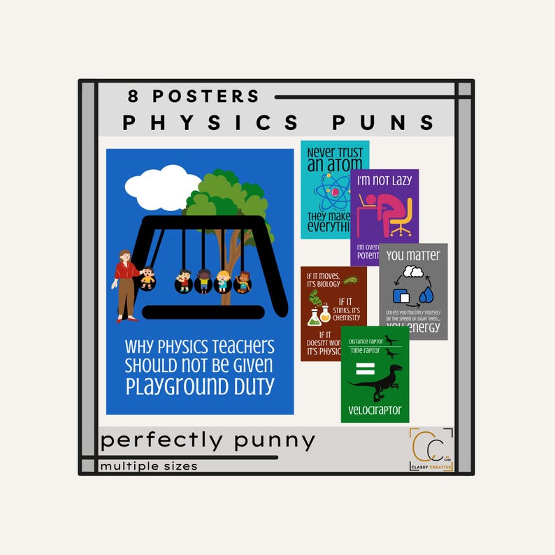 Physics Puns Posters: Funny Science Classroom Poster High School ...