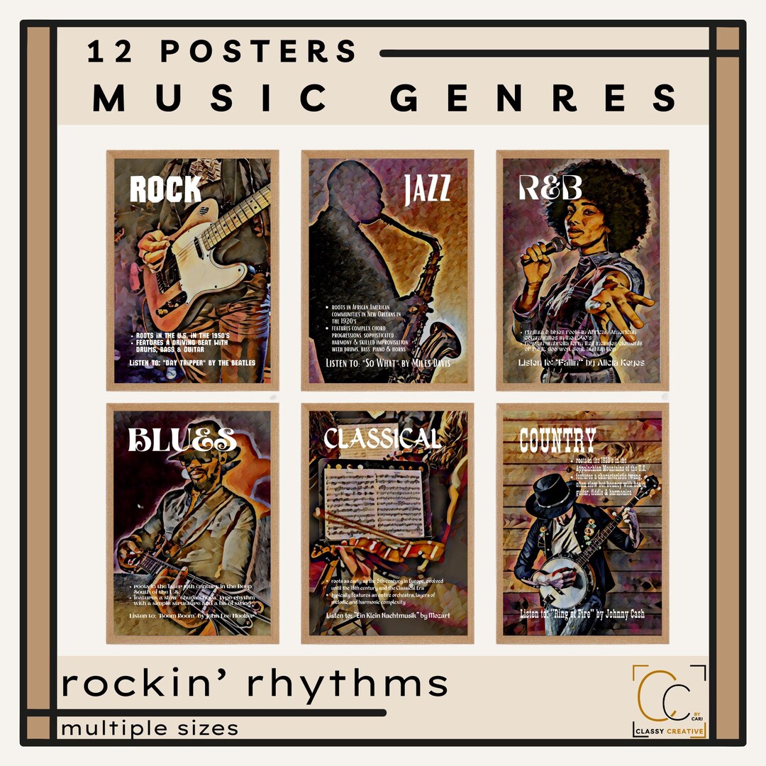 Music Genres Bundle Music Classroom Decor High School Music Class ...