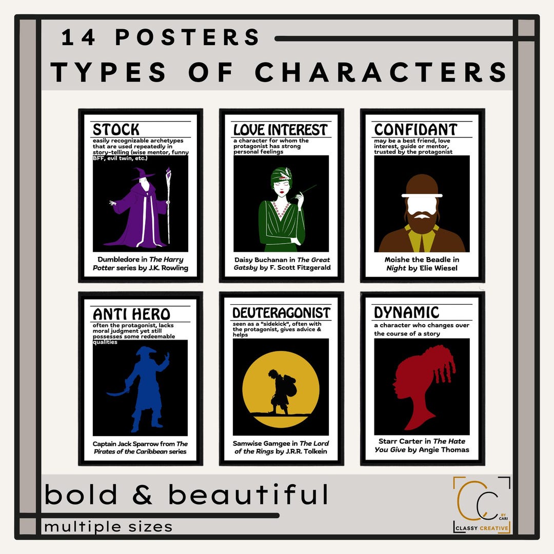 Types of Characters Popular Book Characters Literary Archetypes Posters ...