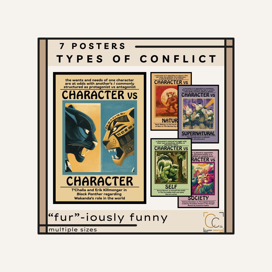 Types of Conflict Posters Literary Elements Parts of a Story Middle ...