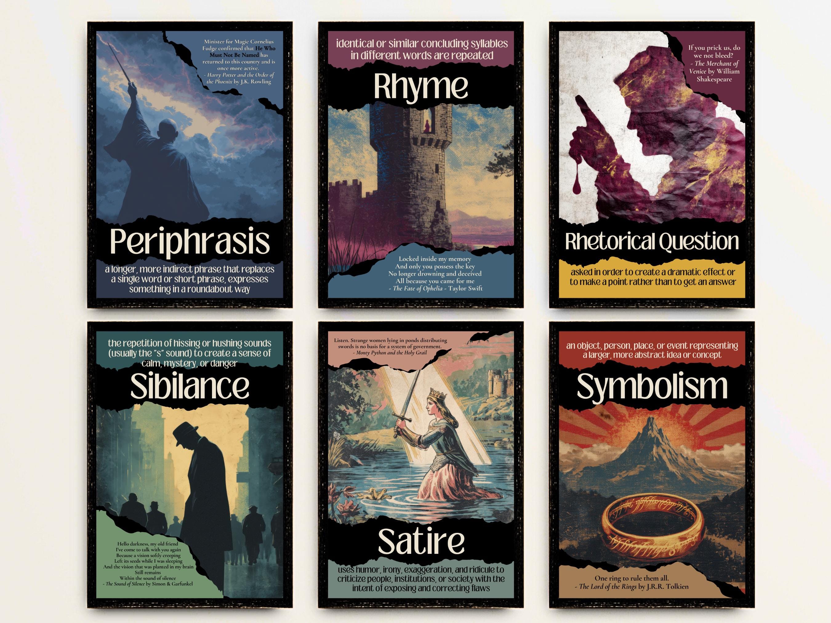 Literary Terms Poster Bundle Set 2: Vintage Figurative Language Poetic ...
