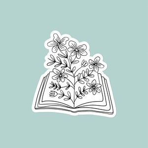 Floral Book Sticker, Open Book Sticker, Reading Sticker, Book Sticker ...