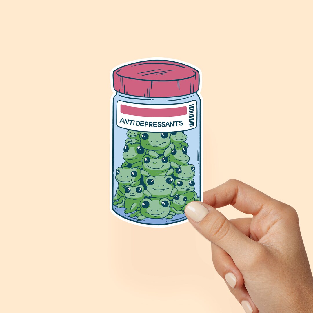 Jar of Frogs Mental Health Sticker, Antidepressant Pill Bottle, Book ...