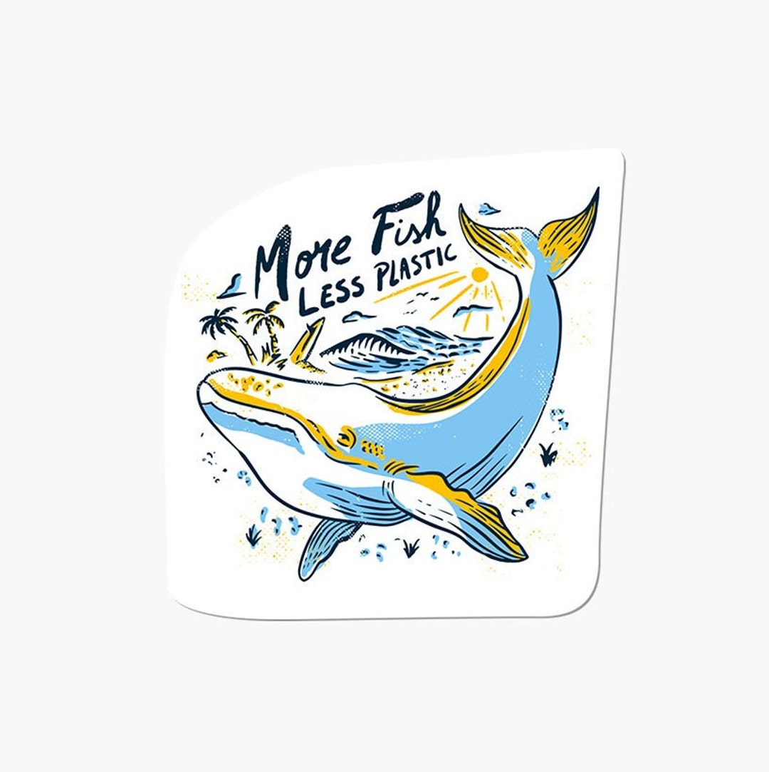 More Fish Less Plastic Sticker, Fish Vinyl Decal Sticker, Die Cut Sticker, Laptop, Window, Water ...