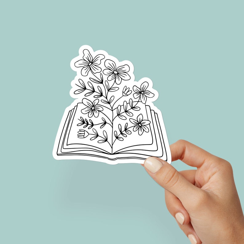 Floral Book Sticker, Open Book Sticker, Reading Sticker, Book Sticker ...