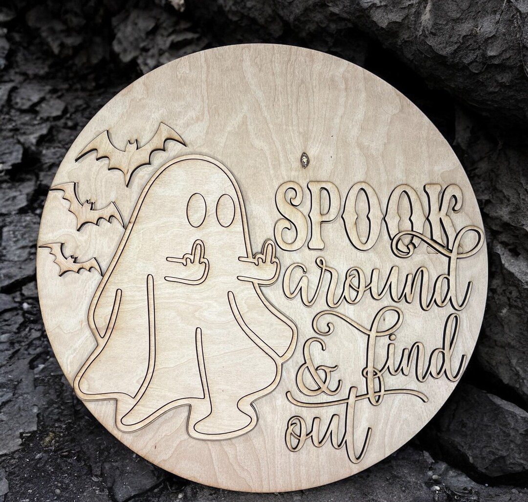 2 Size Options Halloween Ghost. Spook Around and Find Out Round Door ...