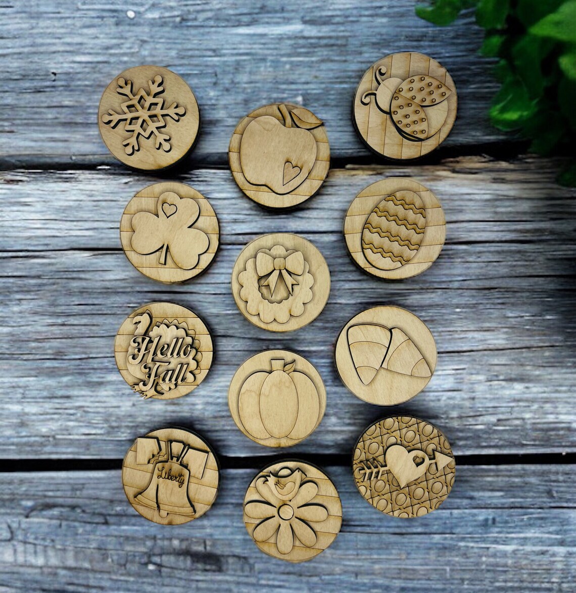 Set of 12 Seasonal 3' Rounds Great for Crafts DIY Kit Birch Wood Home ...