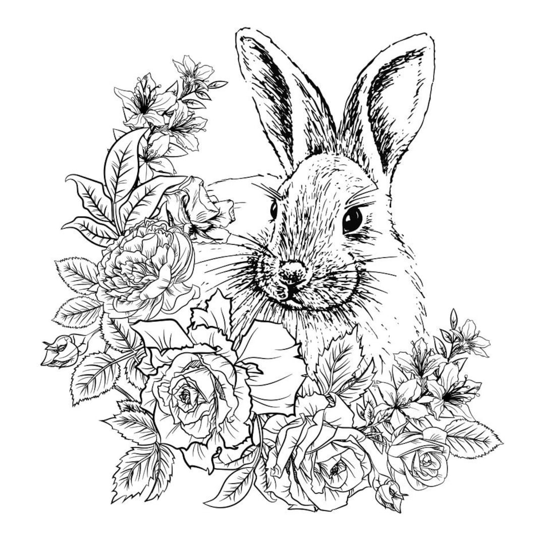 Stencil and / or Wood Cut Outs Little Hare and Roses 15x15 Rabbit Bunny ...