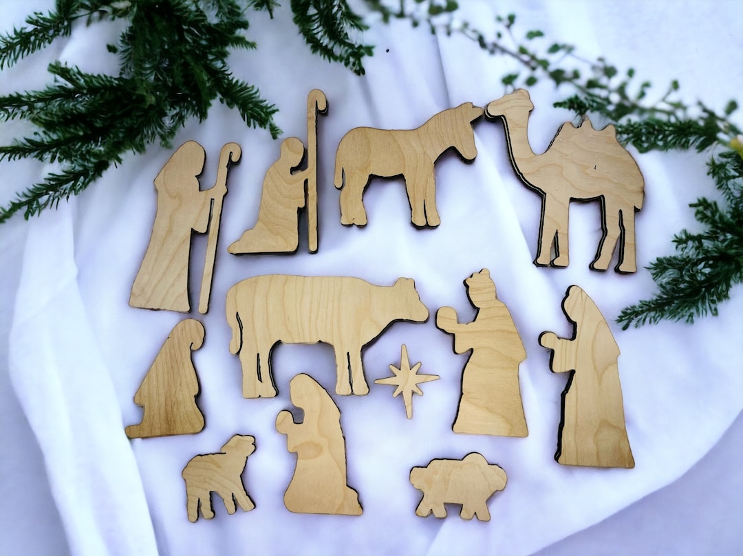 WOOD Cut Outs Nativity Set 13 Pc Set Pairs With Transfers - Etsy