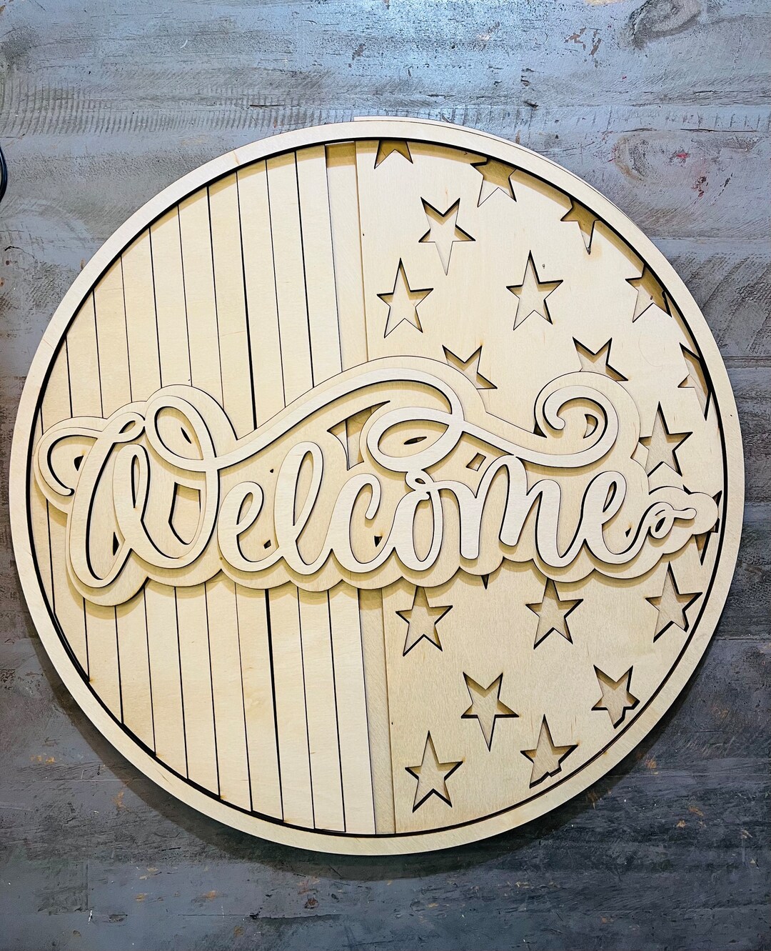 3 Sizes! American Flag Round Welcome Sign Round Door Hanger or Sign ...