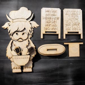 Highland Cow CHEF Shelf Sitter With Easel Sign Farmhouse or Cabin Shelf ...