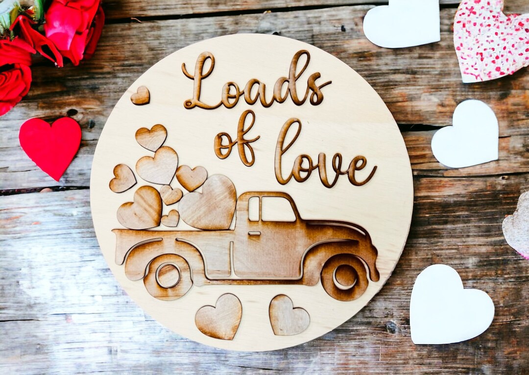 3 SIZES Loads of LOVE Old Truck Valentine DIY Kit Birch Wood Round Door ...