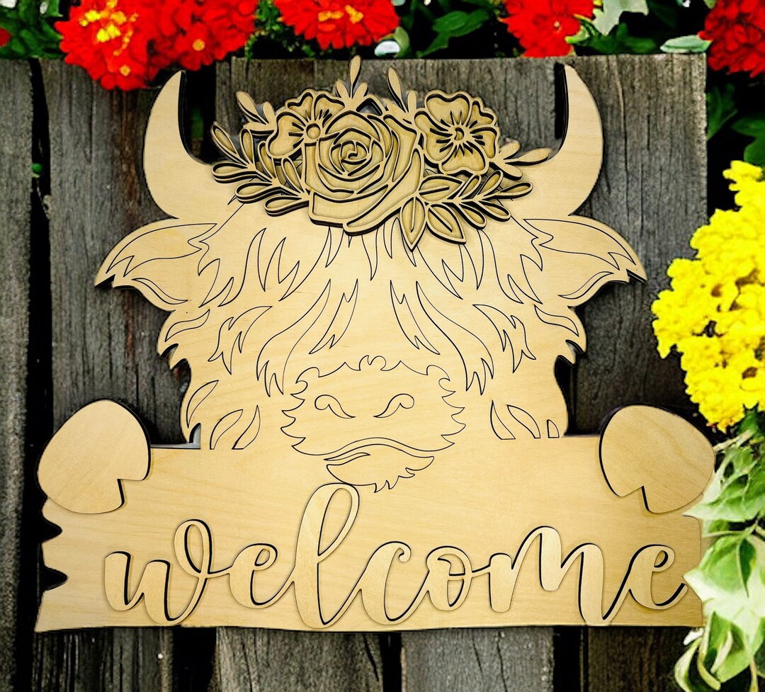 Highland Cow Welcome DIY Door Hanger Kit 18X16 - Etsy