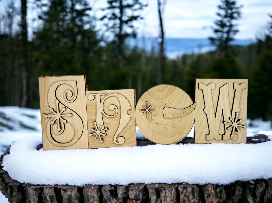 SNOW Words Wood Block Shelf Sitter Blank DIY Kit #874 - Etsy
