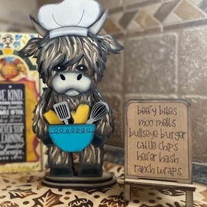 Highland Cow CHEF Shelf Sitter With Easel Sign Farmhouse or Cabin Shelf ...