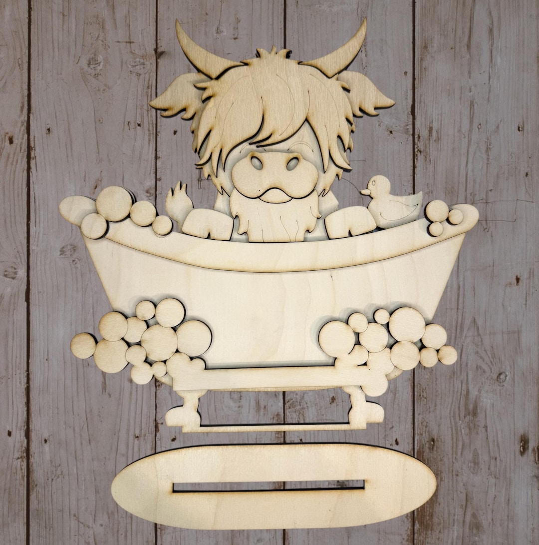 Rub a Dub Dub Bathtub Highland Cow With Umbrella Farmhouse Shelf Sitter ...