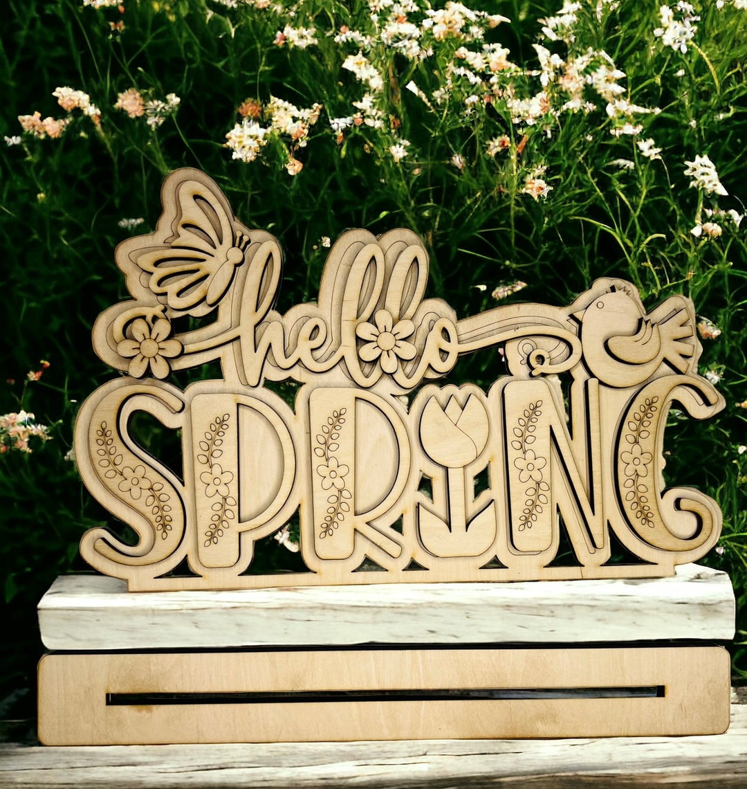 HELLO SPRING Word Block Shelf Sitter DIY Kit Birch Wood Spring Home ...