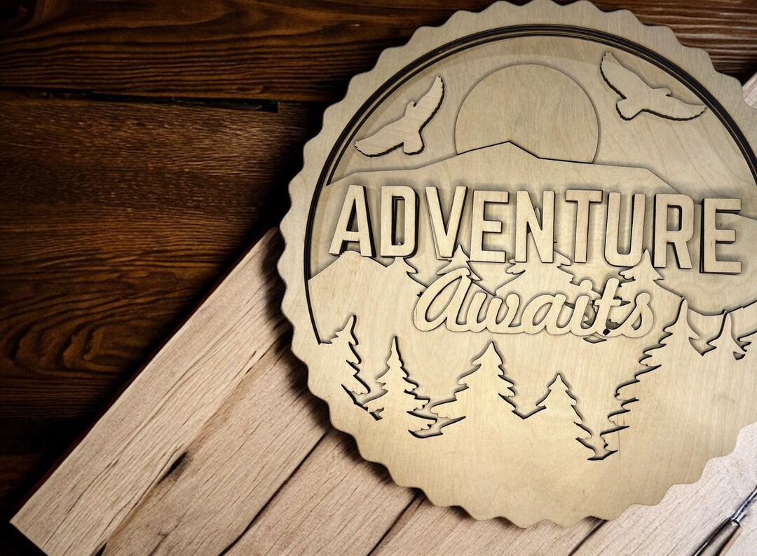 2 SIZES Adventure Awaits Mountain - Camping Multi Layer DIY Kit Birch ...
