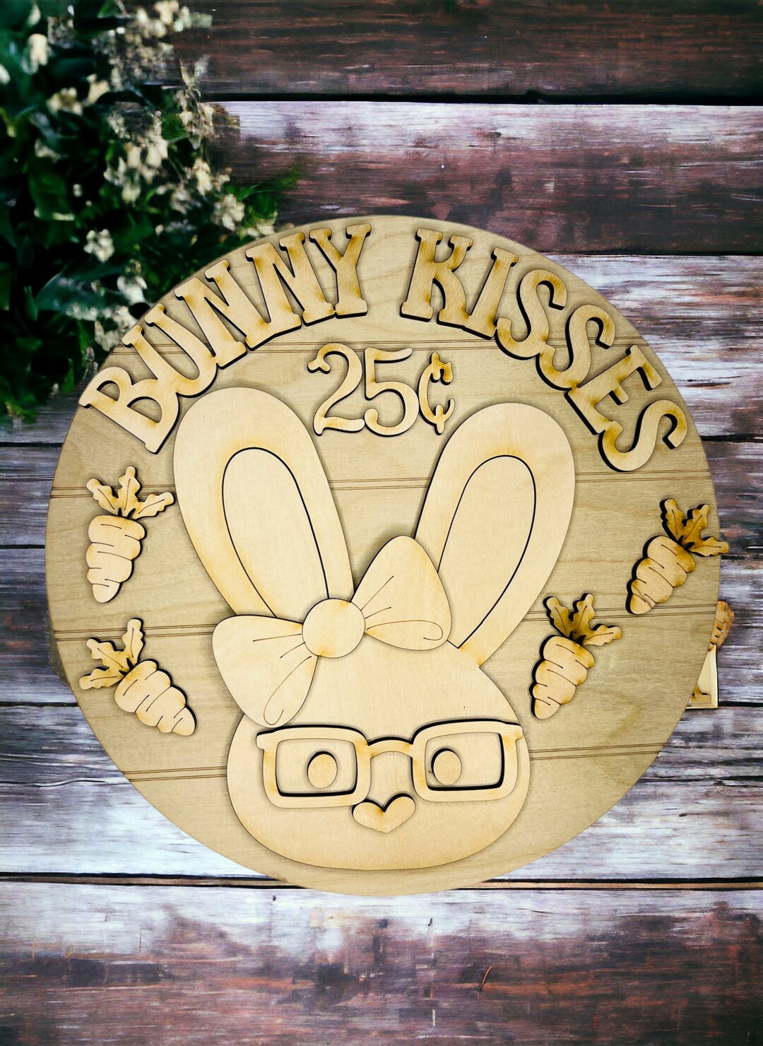 2 SIZES Bunny Kisses Easter Rabbit DIY Kit Birch Wood Round Door Hanger ...