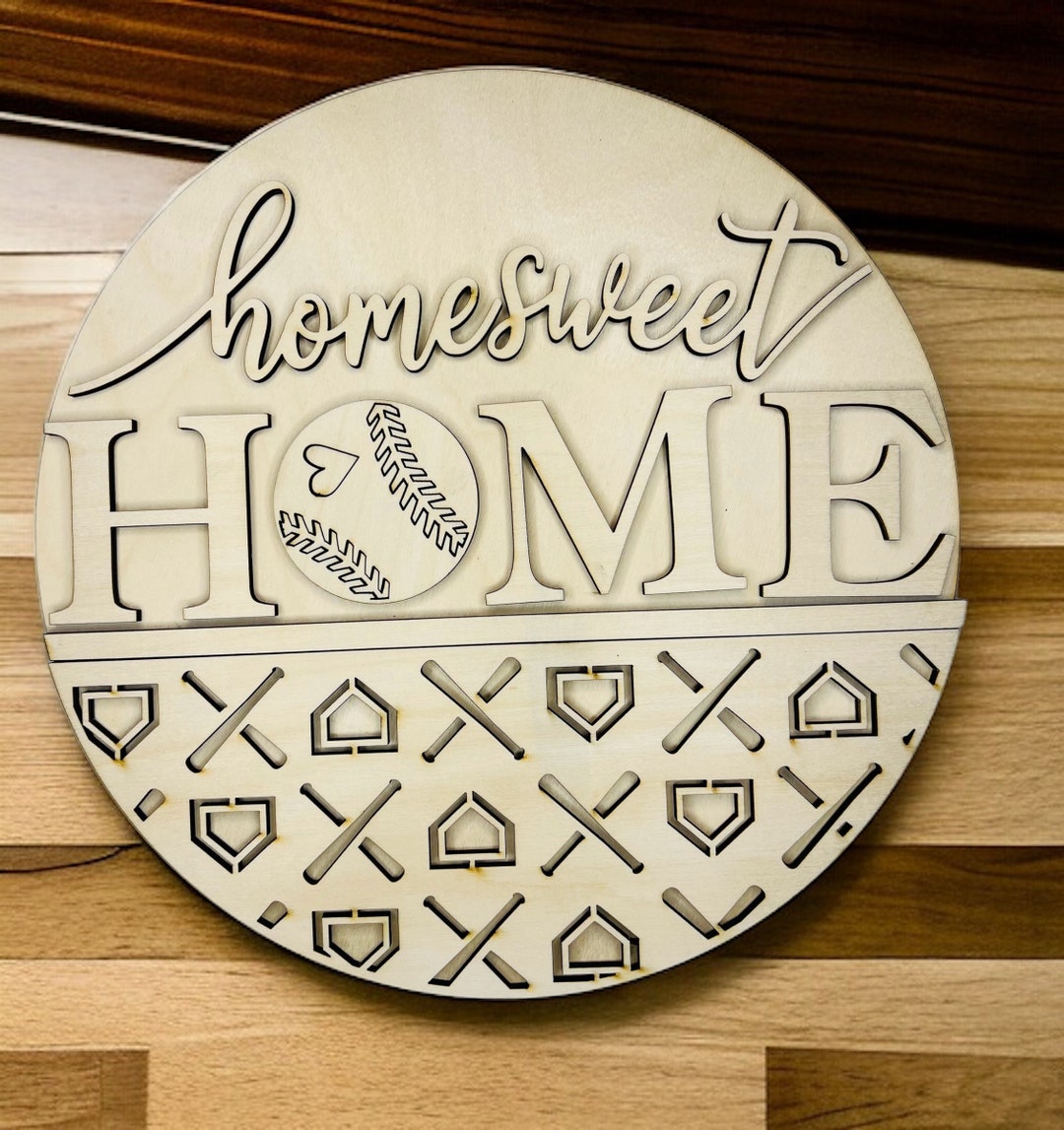 2 SIZES Home Sweet Home BASEBALL Sign DIY Kit Birch Wood Round Door ...