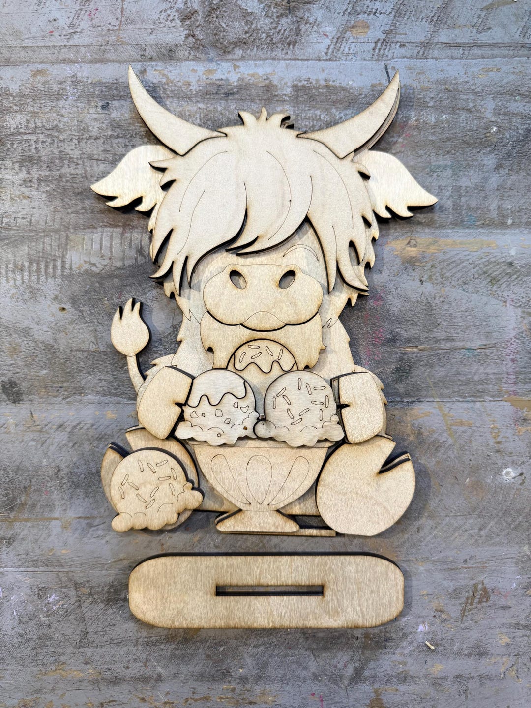 Ice Cream Sundae Highland Cow Farmhouse or Cabin Shelf Sitter DIY Wood ...