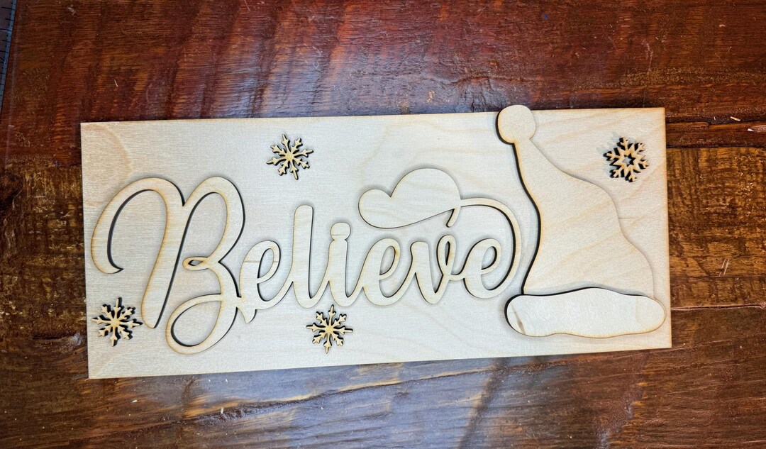 Christmas Believe Santa Plaque Sign DIY Kit Birch Wood Christmas Home ...