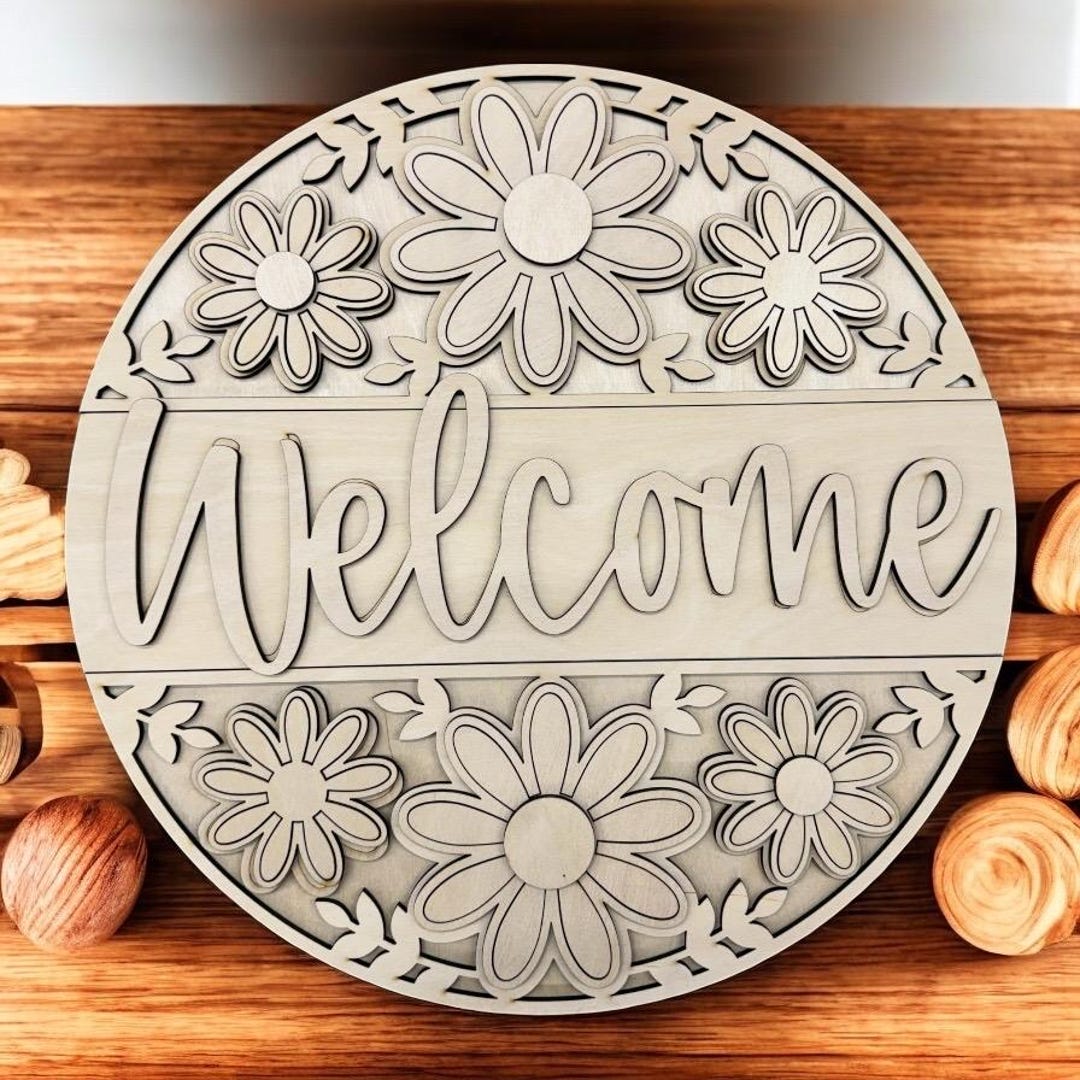 3 Sizes Welcome Flower Floral Round Sign Decor #939 - Etsy