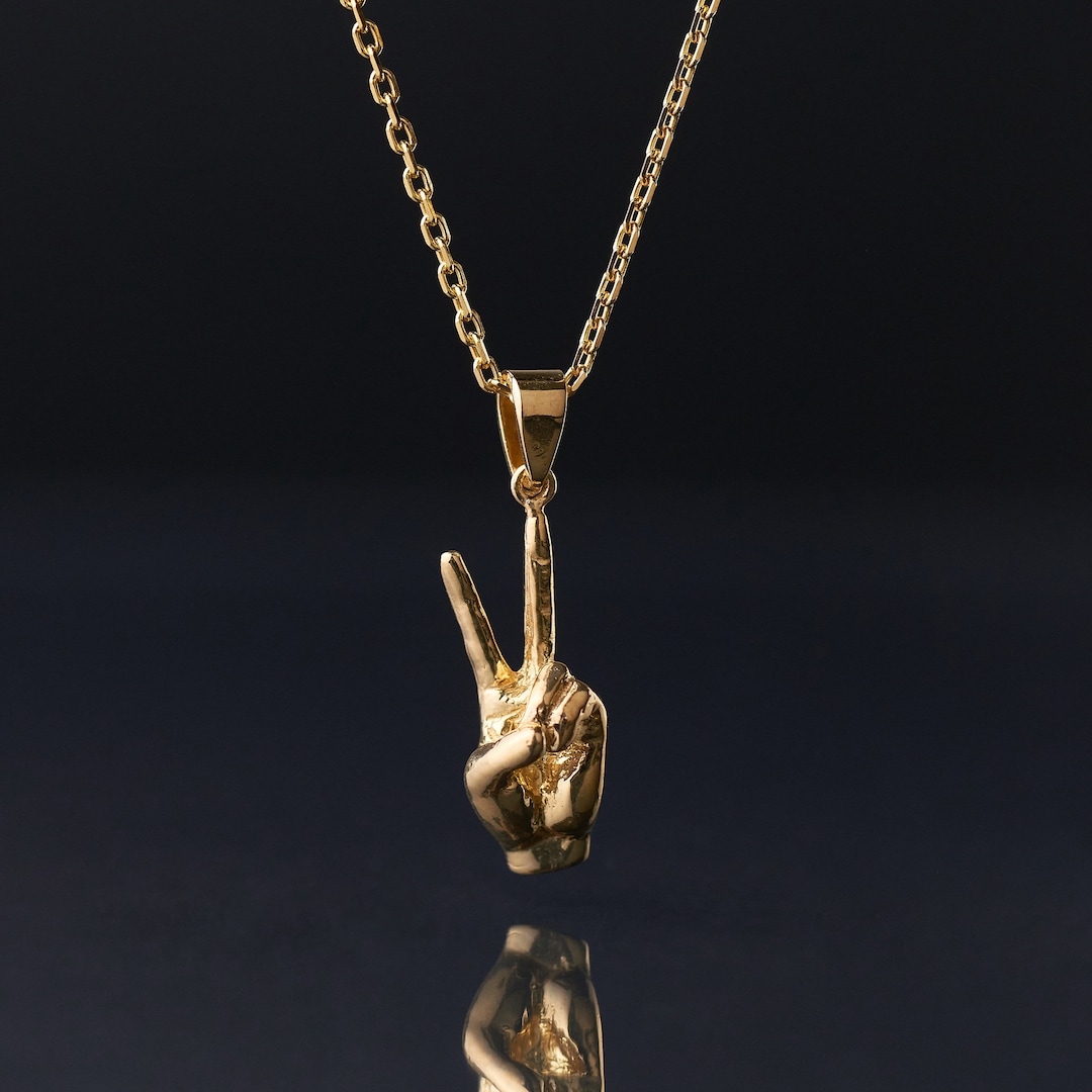 Sterling Silver Peace Sign Necklace: Hand Gesture Charm - Etsy