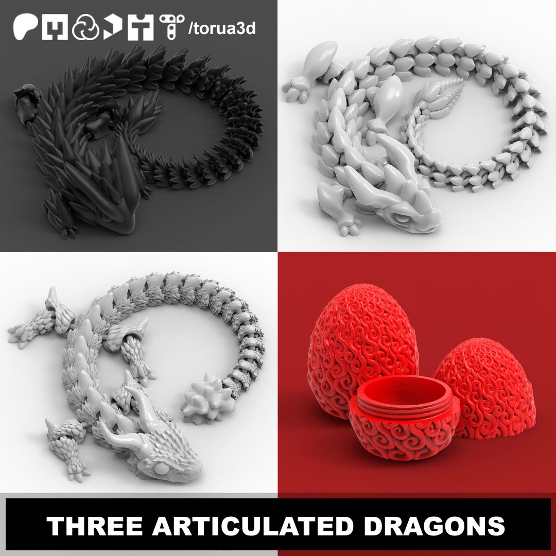 Articulated Dragon STL Set: 3D Print File + Egg Model (digital Download ...