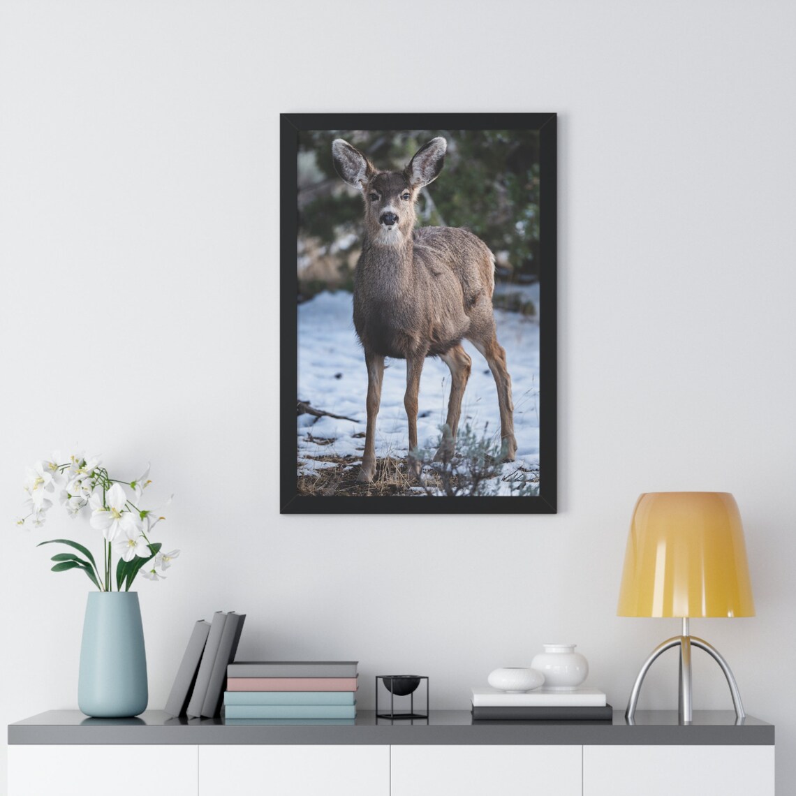 Mule Deer Fawn Print, Stunning Winter Wildlife Poster, Great for Cabin ...