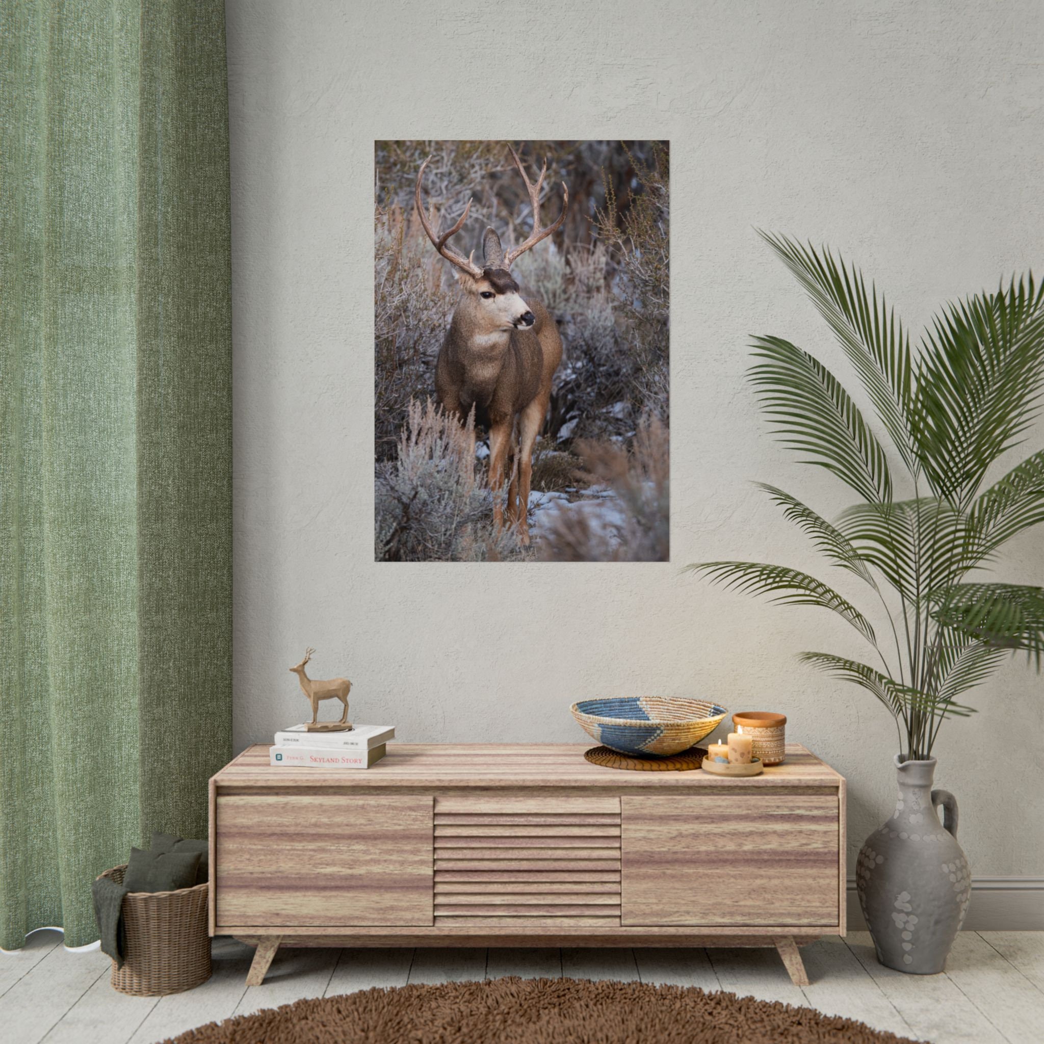 Mule Deer Buck Poster, Big Buck Standing in Some Brush and Snow, Gift ...