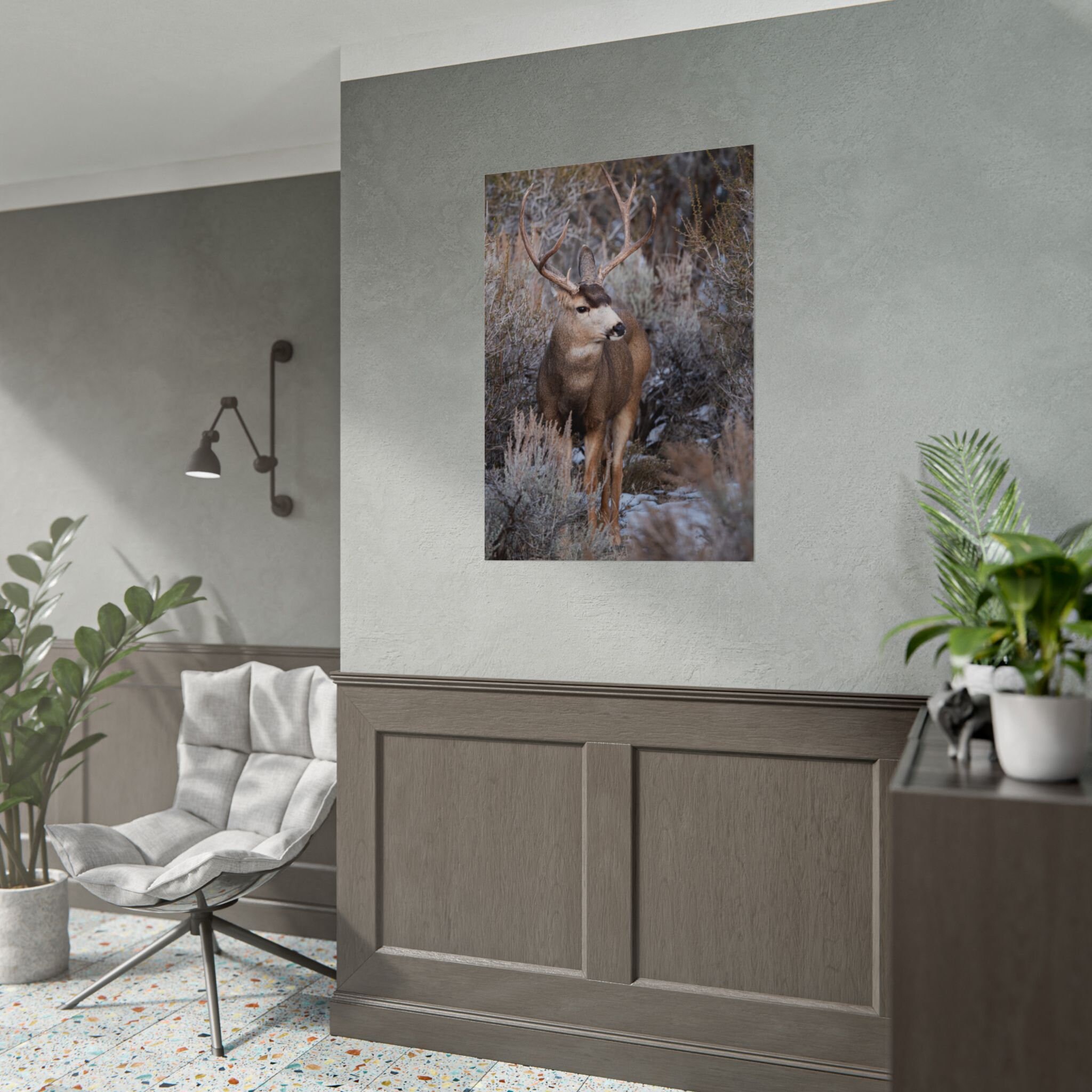Mule Deer Buck Poster, Big Buck Standing in Some Brush and Snow, Gift ...