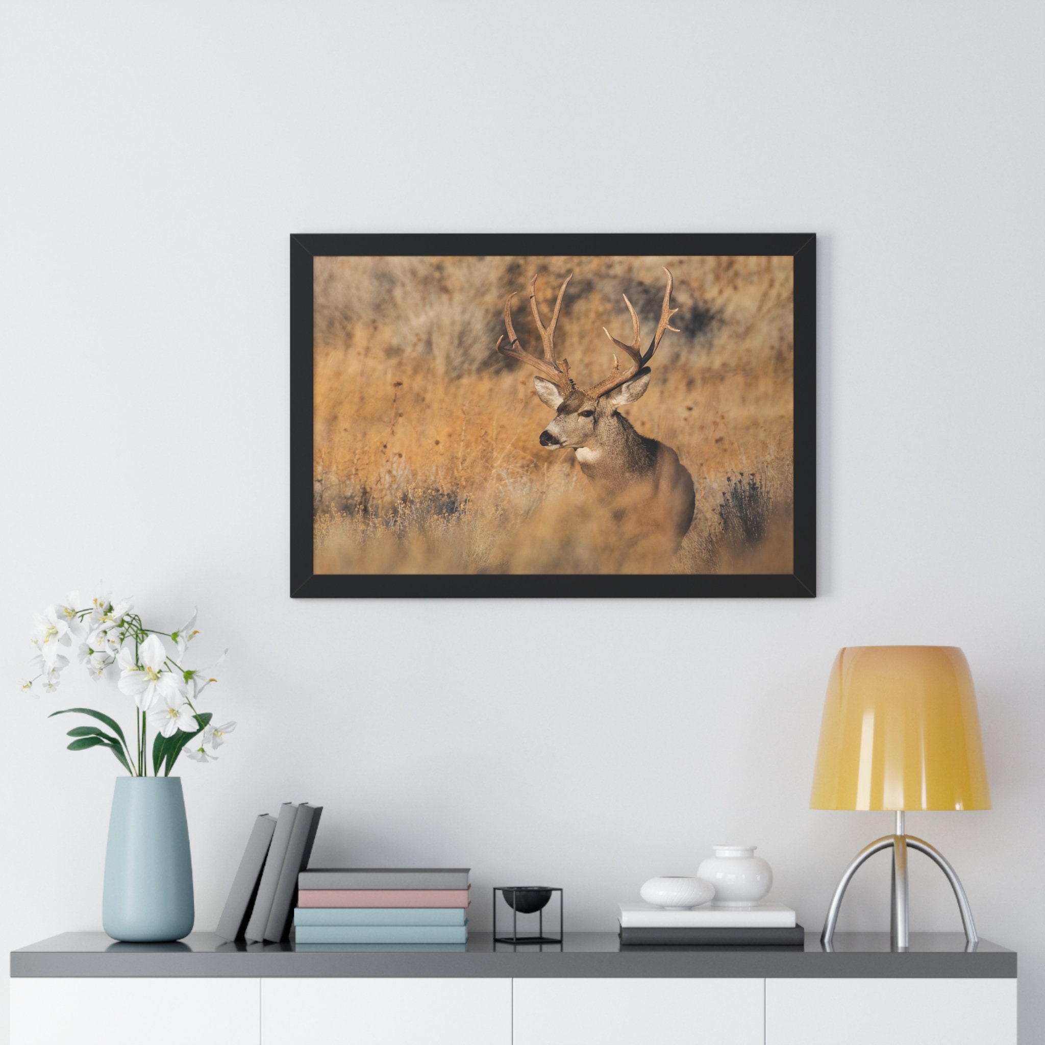 Big Mule Deer Buck Wall Art, Golden Hour Rut Poster for Rustic Cabin ...
