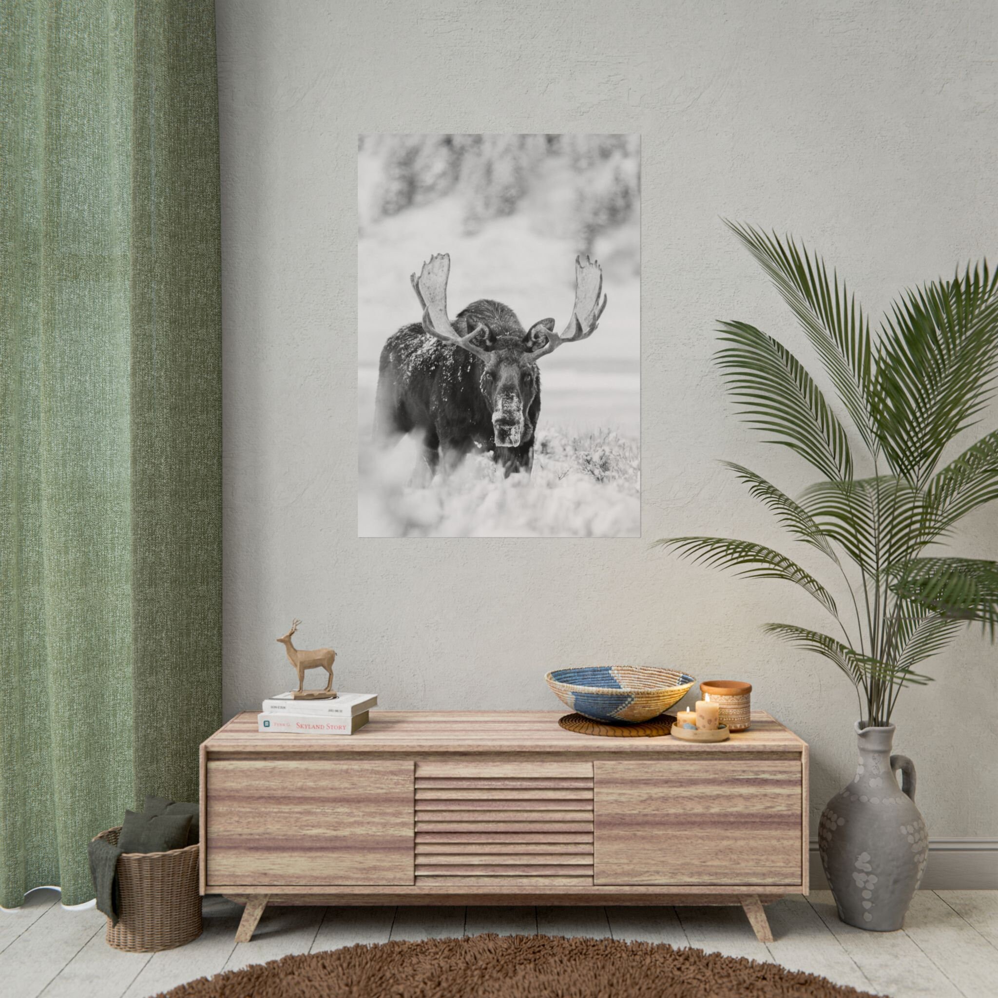 Bull Moose Poster, Intense Black and White Wall Art, Rustic Wildlife ...