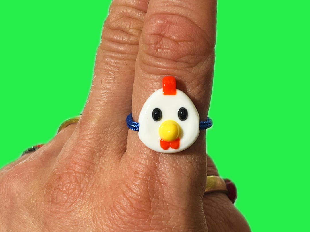 Big Rooster Charm Ring | Rave Ring | Music Festival Jewelry | Slim Band ...