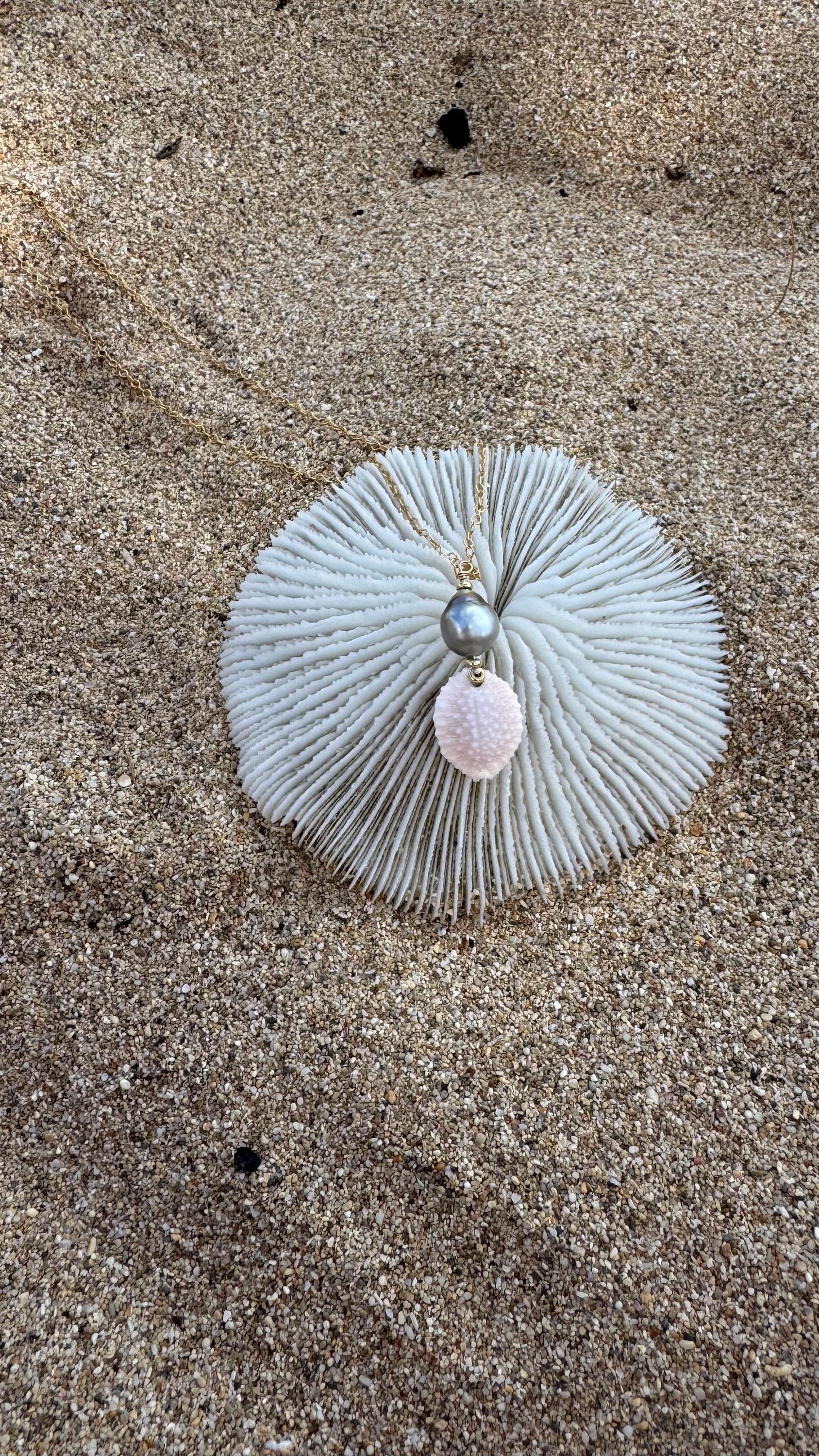 Tahitian Pearl & Hawaiian Cowry Shell Necklace on 18” Gold Filled Chain ...