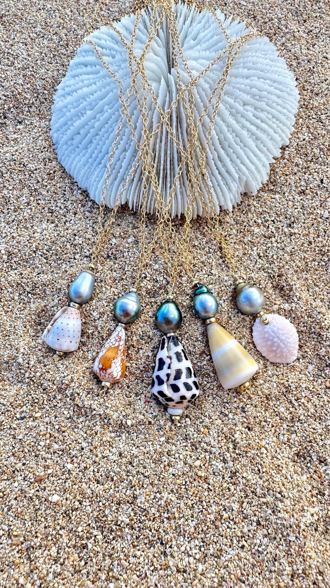 Tahitian Pearl Necklace & Hawaiian Yellow Cone Shell on 18” Gold Filled ...