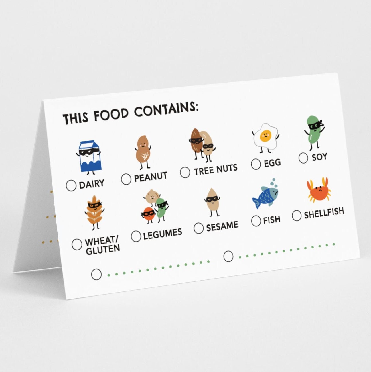 Food Allergen Cards Set of 10 / Food Allergy Labels / Allergy Alert ...