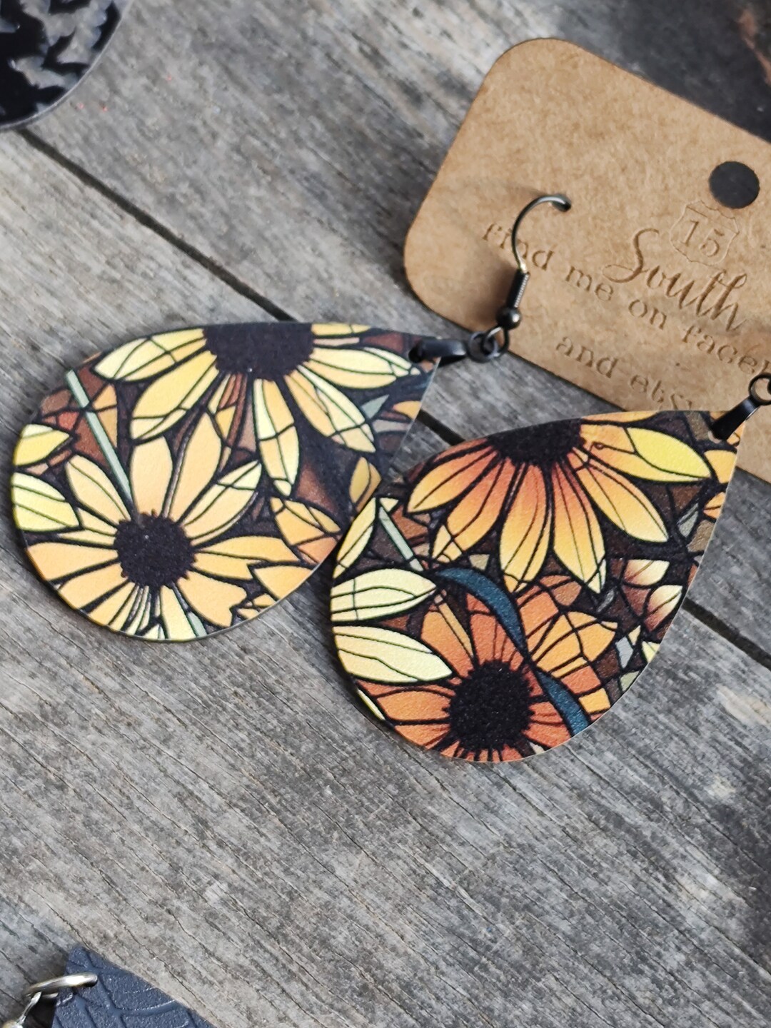 Flower Earrings, Big Beautiful Black Eyed Susan Earrings, Stained Glass ...