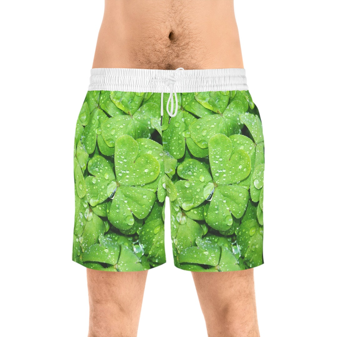 MEN'S GREEN LEAF Pattern Swim Trunks, Green Leaf Swim Trunks, Men ...