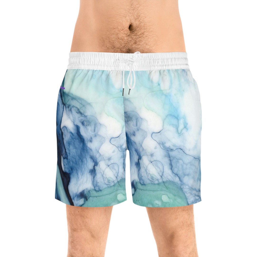 MEN'S BLUE Abstract SWIM Trunks, Abstract Pattern Swim Trunks, Men ...