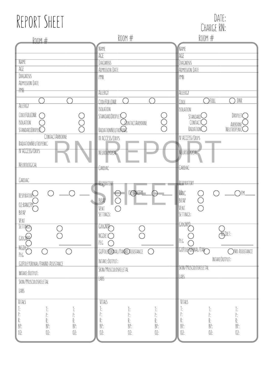 RN Report Sheet/ Handoff Report Sheet - Etsy