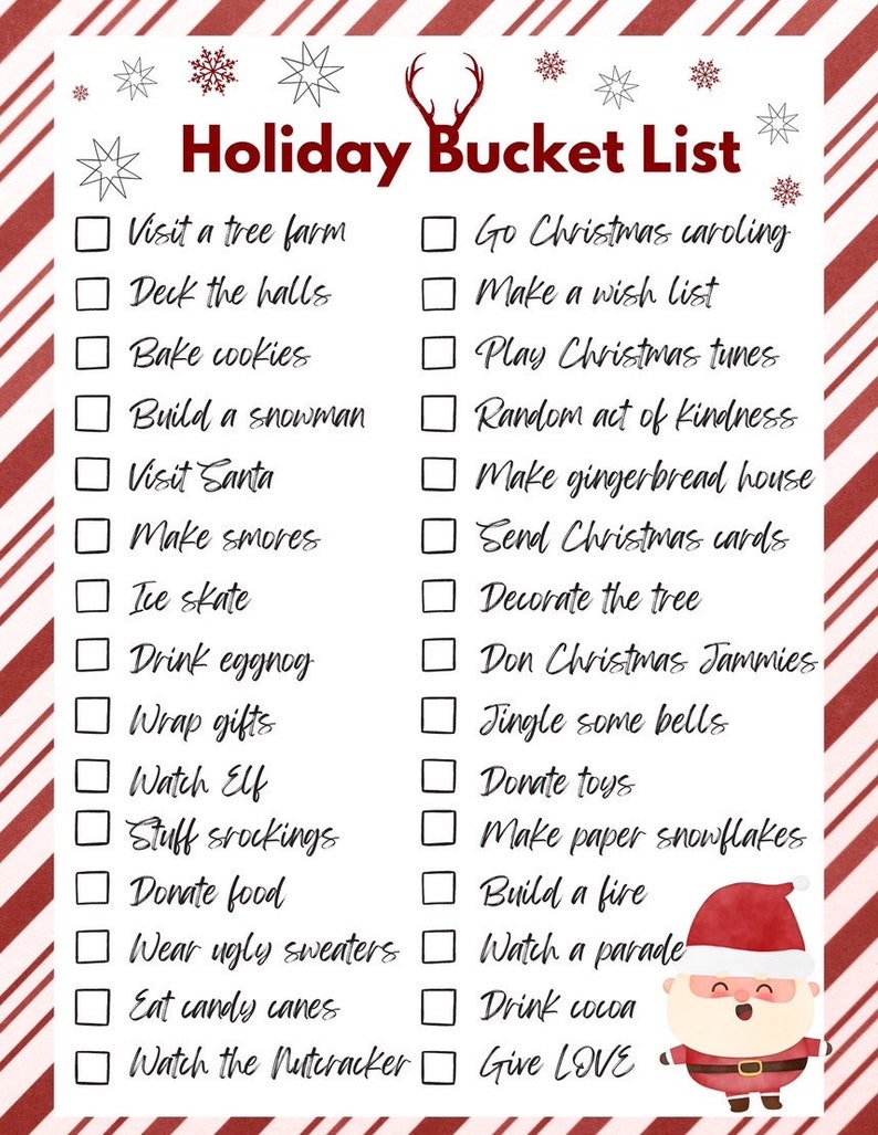 Printable Holiday Bucket List - Christmas Family Activities Checklist ...