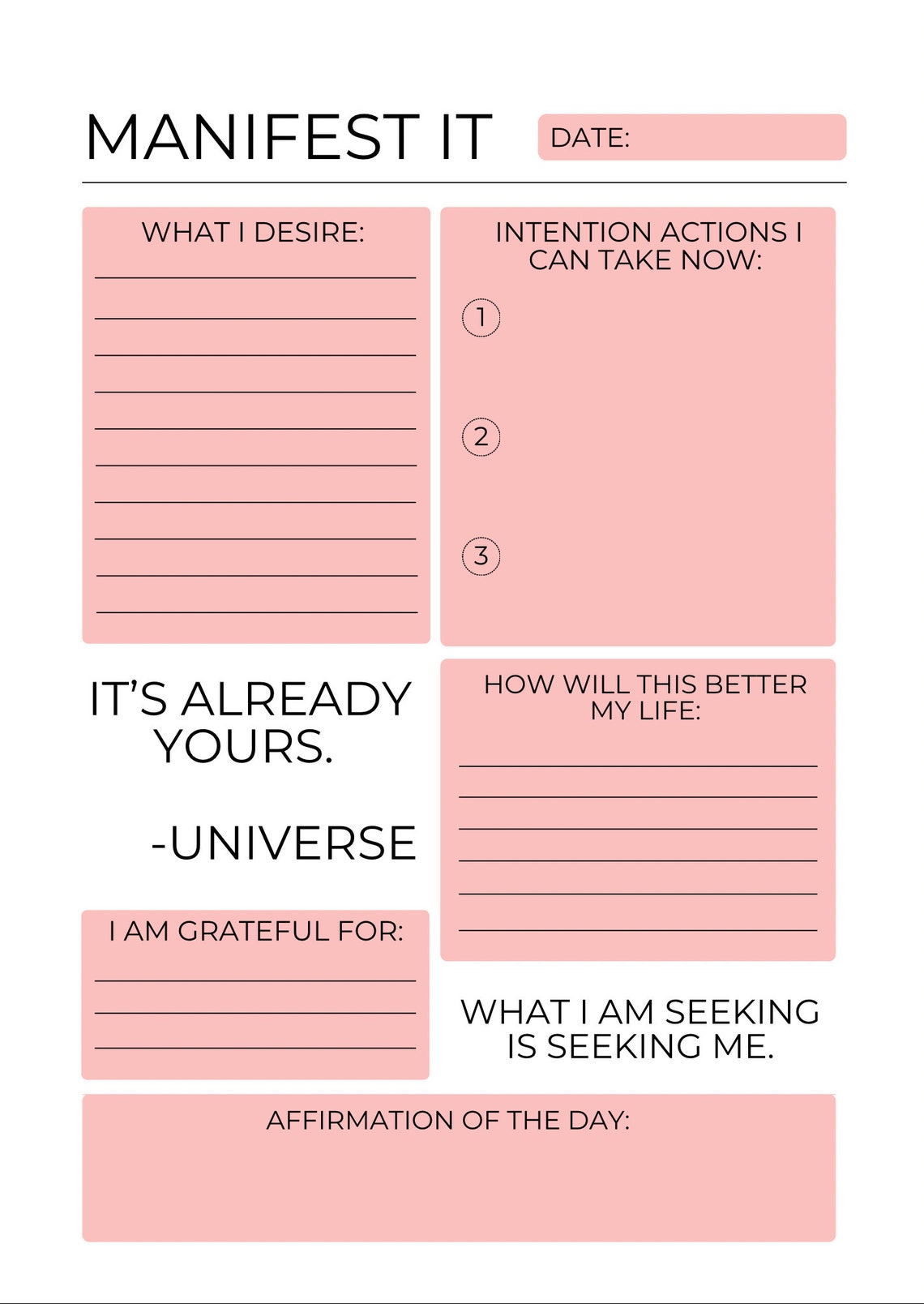 Manifestation Journal Page Printable Manfesting Daily PDF - Etsy