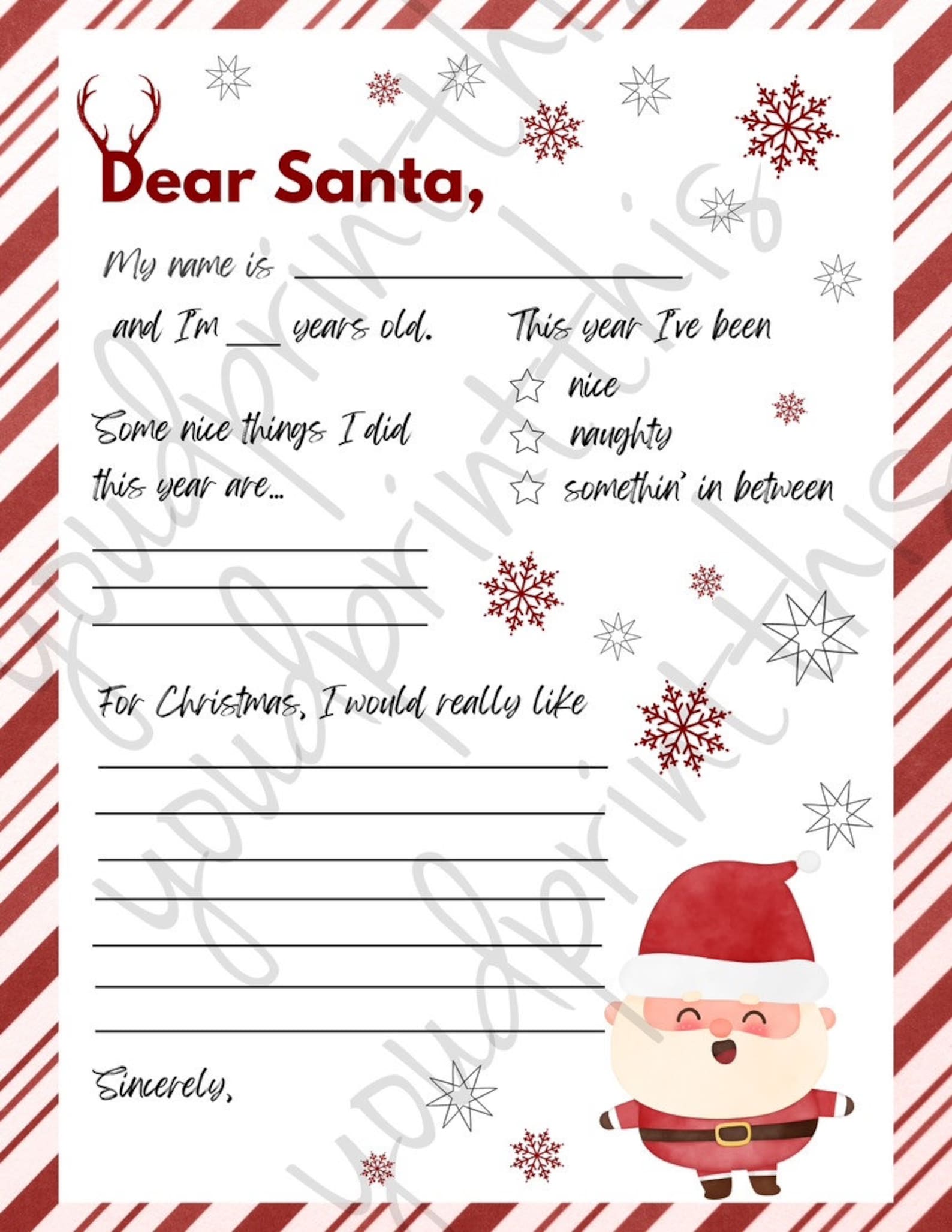 Printable Letter to Santa Dear Santa, Christmas Wish List, Printable ...