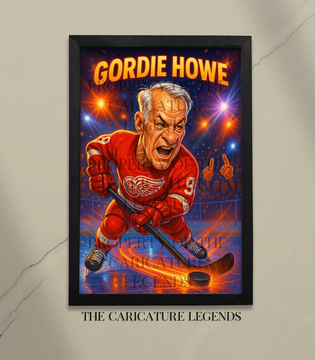 Gordie Howe Caricature Poster – Hockey Legend Fan Art Canvas Print for ...