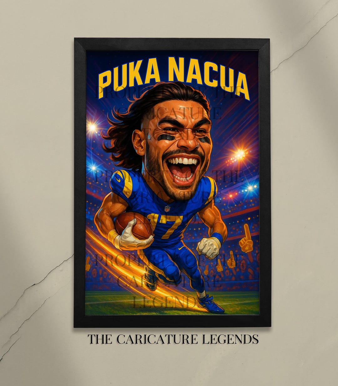 Puka Nacua Caricature Poster – Funny Football Wall Art, NFL Rookie WR ...