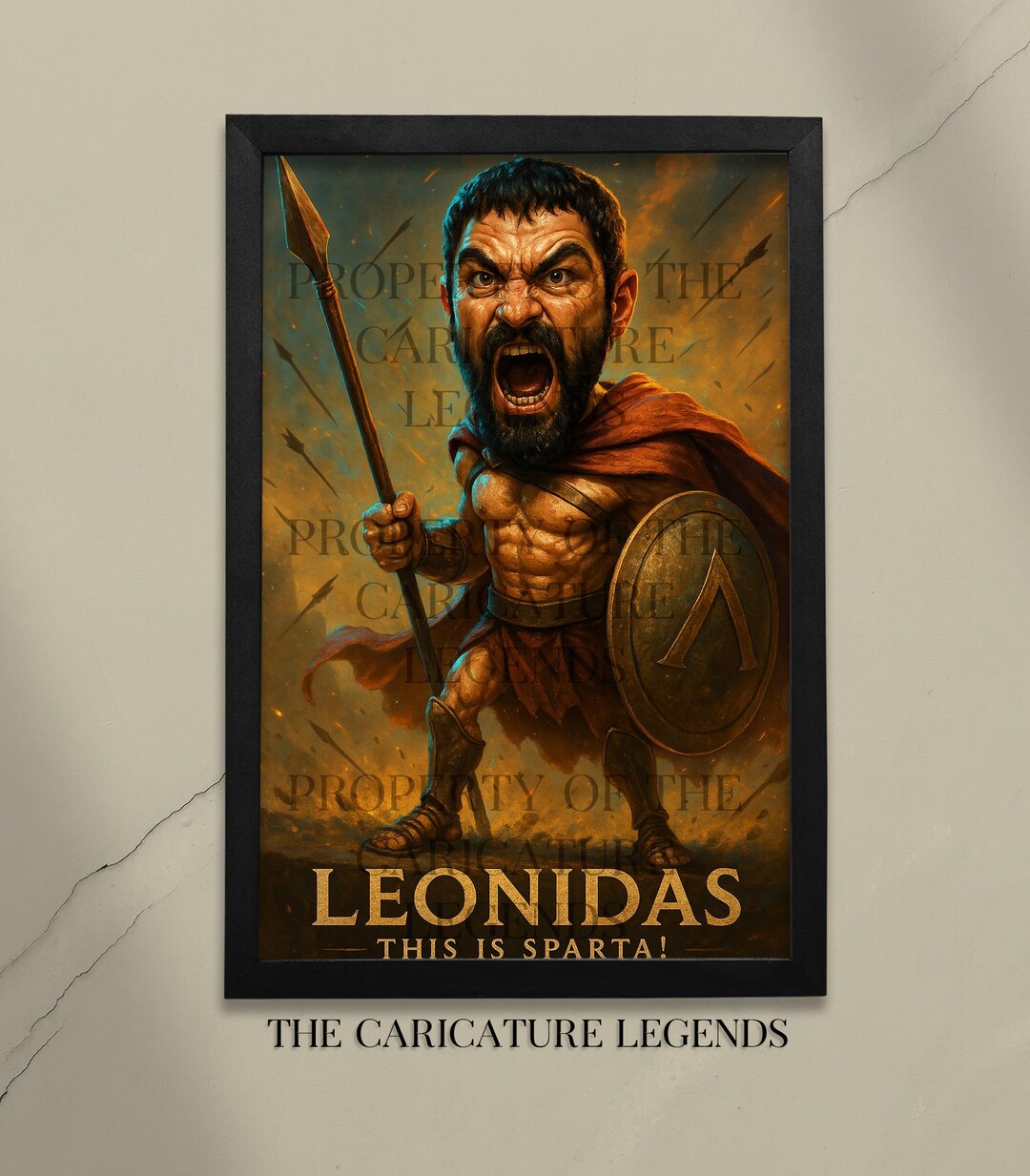 Leonidas Caricature Poster – Fictional Warrior Hero Fan Art Canvas ...