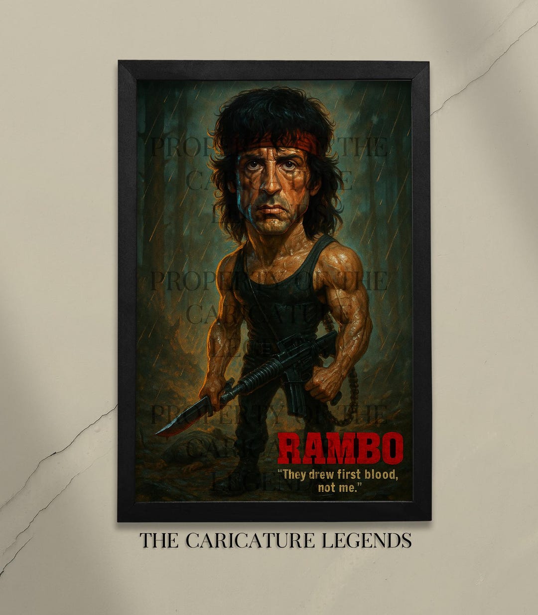 John Rambo Caricature Poster – Fictional War Hero Fan Art Canvas Print ...